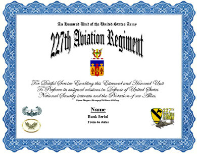 227th Aviation Company Service Display Recognition