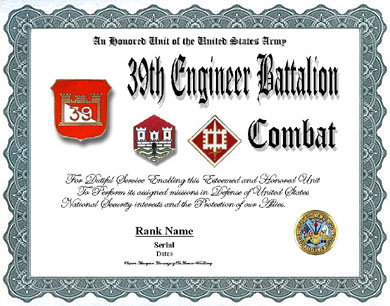 39th Engineer Battalion (Combat) Service Display Recognition